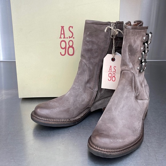 A.S.98 | Shoes | As98 Spero Boots In Smoke Taupe Oiled Suede With Studs And Buckles New In Box ...